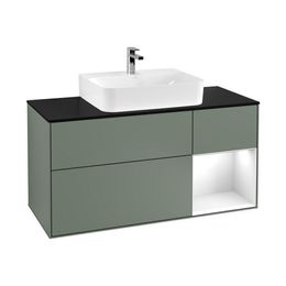 Villeroy & Boch Villeroy und Boch Finion Waschtischunterschrank F172GFGM 120cm, Abdeckplatte black matt, Regal rechts Glossy white lacquer, Olive Matt Lacquer