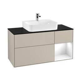 Villeroy & Boch Villeroy und Boch Finion Waschtischunterschrank F172GFHH 120cm, Abdeckplatte black matt, Regal rechts Glossy white lacquer, Sand Matt Lacquer