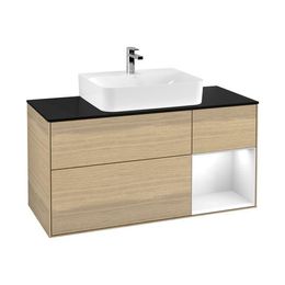 Villeroy & Boch Villeroy und Boch Finion Waschtischunterschrank F172GFPC 120cm, Abdeckplatte black matt, Regal rechts Glossy white lacquer, Oak Veneer