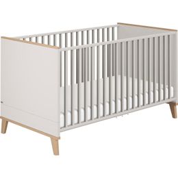 Babybett Paidi, B:76cm H:82cm L:145cm, grau, Holzwerkstoff, Babybetten, "FIENE 70x140cm in Grau, umbaubares Kinderbett mit Massivholz", Gitterbett
