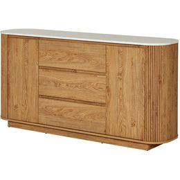 Jahnke Sideboard "GROOVE SB 160", B/H/T: 159,5cm x 80,5cm x 39,6cm,montana eiche/marmor weiß, 3 Stk., Gummibaum Mango, 2 Stk., weiß, Holzwerkstoff,