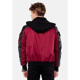 Cipo & Baxx CIPO & BAXX Herren Bomberjacke "Jacke", rot, Basic, Gr. M, unifarben, 100% Polyester, Jacken, mit abnehmbarer Kapuze, CM-134