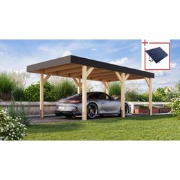 Einzelcarport Karibu, beige, Carports, "aus kesseldruckimprägniertem Massivholz", schützt das Fahrzeug das ganze Jahr über vor Witterungseinflüssen