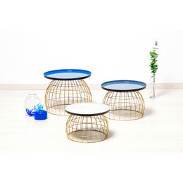 Beistelltisch Kayoom, B:40cm H:26cm T:50cm, blau, Eisen, Wohnzimmer, Tische, "Laudatio Beistelltisch-Set, Beistelltische im 3er-Set,Gitteroptik",