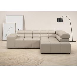 Ecksofa Inosign, B:249cm H:70cm T:215cm, beige, 85% Polyester, 15% Viskose, Wohnzimmer, Sofas, "Ancona, incl. Kopfteilverstellung + 3 Zierkissen,