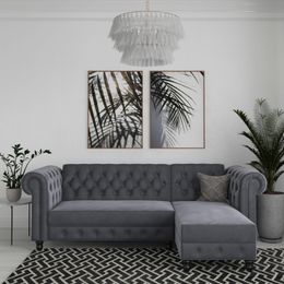 Ecksofa DOREL HOME, B:241cm H:83cm T:154cm, grau, Veloursstoff 100% Polyester, Wohnzimmer, Sofas, "Felix, L-Form, 241 cm (Liegefl.108x195 cm),