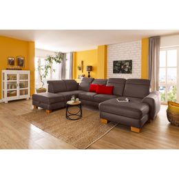 Wohnlandschaft Home Affaire, B:338cm H:86cm T:219cm, braun, Luxus-Microfaser Lederoptik (100% Polyester), Sofas, "Dundee U-Form", wahlweise mit