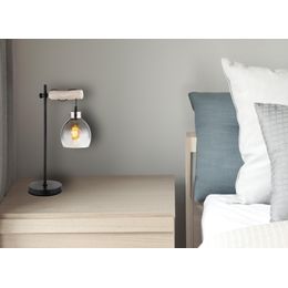 Globo LIGHTING Tischleuchte "RYAN", 1 Stk., schwarz, Wohnzimmer, Leuchten, Tischlampe/Holz/Glas rauchfarben/Wohnzimmer/Schlafzimmer