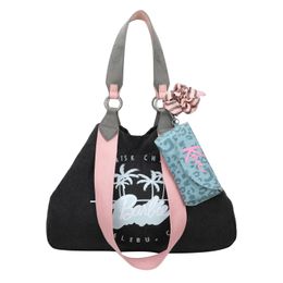 Damen Henkeltasche "Izzy Medium Barbie", Fritzi aus Preussen, schwarz, Baumwollmischung, bedruckt, Taschen, mit abnehmbarem Brillenetui