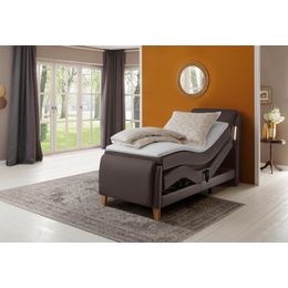 Boxspringbett Home Affaire, B:106cm L:240cm, braun, Holzwerkstoff, Kunstleder, Massivholz, Komplettbetten, "Messina2", Liegekomfort elektrisch