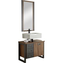 Badm&ouml;bel-Set Home Affaire, gelb, Kastenm&ouml;bel-Sets, "Detroit, Bad im Industrialdesign, 2-teiliges Badezimmer", Waschbeckenunterschrank und Spiegel,