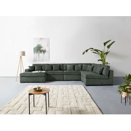 Wohnlandschaft Home Affaire, B:390cm H:86cm T:190cm, grau, 100% Polyester, Sofas, "Skara U-Form", Lounge-Sofa mit Federkernpolsterung, in vielen