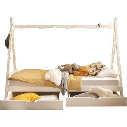 Bettschubkasten Begabino, B:97cm H:15cm T:91cm, wei&szlig;, Massivholz, Schubladen, "Sora", 2-teiliges Set