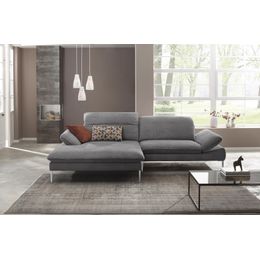 Ecksofa W.Schillig, B:294cm H:87cm T:185cm, grau, Chenille-Flachgewebe R66 (85% Polyester, 15% Nylon);Longlife Xtra-Leder Z59: Glattleder mit