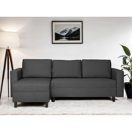 Ecksofa Home Affaire, B:230cm H:84,5cm T:134,5cm, grau, 100% Polyester, Wohnzimmer, Sofas, "GLENOE Schlafsofa mit Bettkasten, Recamiere beidseitig