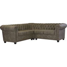 Chesterfield-Sofa Home Affaire, B:208cm H:72cm T:208cm, grau, Luxus-Microfaser Lederoptik (100% Polyester);Kunstleder, Sofas, "Rysum L-Form",