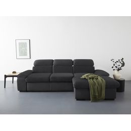 Ecksofa COTTA, B:250cm H:73cm T:165cm, schwarz, 100% Polyester, Wohnzimmer, Sofas, "Lola L-Form mit Kopfteilfunktion & Hocker", wahlweise mit