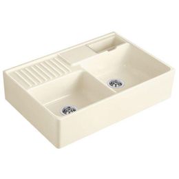 Villeroy & Boch Villeroy und Boch Sp&uuml;lstein Doppelbecken 632392KR Ablaufgarnitur, Exzenterbet&auml;tigung, Resteschale, Crema