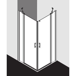 Kermi Liga Eckeinstieg-H&auml;lfte Pendelt&uuml;r mit Festfeld LIEPL093201PK 93x200cm, silber mattglanz, ESG klar Clean, links, auf Duschplatz