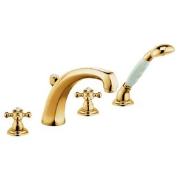 Kludi 1926 Wannen 4 Loch Armatur 515244520 vergoldet, hoher Auslauf 220 mm