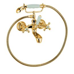 Kludi 1926 Wannen Zweigriff Armatur 514414520 vergoldet, Aufputz, mit Brausegarnitur