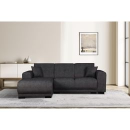 Ecksofa Home Affaire, B:234cm H:85cm T:163cm, schwarz, 100% Polyester, Wohnzimmer, Sofas, "Langeland L-Form", incl. 2 Zierkissen, Recamiere wahlweise