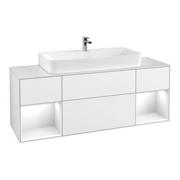 Villeroy & Boch Villeroy und Boch Finion Waschtischunterschrank G211GFGF 160cm, Abdeckplatte white matt, Emotion, Regale Glossy white lacquer, Glossy white lacquer