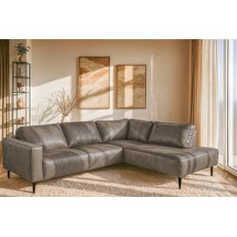 Ecksofa Home Affaire, B:260cm H:83cm T:200cm, grau, 35% Lederfasern; 65%Polyester, Wohnzimmer, Sofas, "Fumone, Lederoptik oder Soft-Touch Chenille",