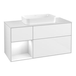 Villeroy & Boch Villeroy und Boch Finion Waschtischunterschrank F291GFGF 120cm, Abdeckplatte white matt, Regal links Glossy white lacquer, Glossy white lacquer