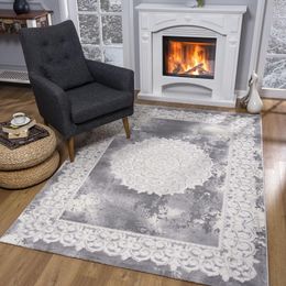 Teppich Sanat, B:160cm H:12mm L:220cm, grau, Kunstfaser, Wohnzimmer, Teppiche, "Harmony 3205, auch als L&auml;ufer und rund", Wohnzimmer, Kurzflor,