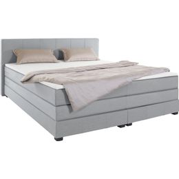 Boxspringbett OTTO products, B:210cm L:213cm, blau, Struktur fein aus 100%-recyceltem Polyester, Komplettbetten, "Peetu", Taschenfederkern-Matratze,