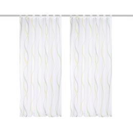 Vorhang Home Wohnideen, B:140cm H:245cm, gr&uuml;n, Voile, Polyester, Wohnzimmer, Gardinen, "SCHLAUFENSCHAL", 2er Pack Schlaufenschal bedruckt