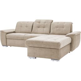 Ecksofa, B:277cm H:92cm T:206cm, beige, exxpo - SOFA FASHION, Wohnzimmer, Sofas, "Derby Inkl. Kopfteilverstellung, wahlw. Bett & Bettkasten, L-Form",