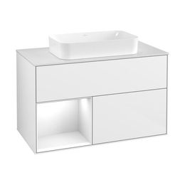 Villeroy & Boch Villeroy und Boch Finion Waschtischunterschrank F241GFGF 100x60,3cm, Abdeckplatte white matt, Regal links Glossy white lacquer, Glossy white lacquer