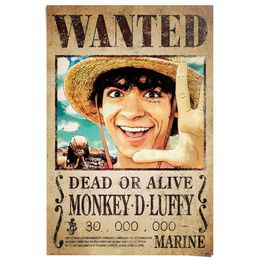 Poster Reinders, B:61cm H:91,5cm T:0,1cm, braun, Holzwerkstoff, Bilder, "One Piece - wanted monkey d. Luffy"