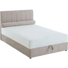 Boxbett, L:211cm, beige, ATLANTIC HOME COLLECTION, 100% PES, Komplettbetten, "ALISIA", mit Taschenfederkern, Bettkasten und Kissenrolle im