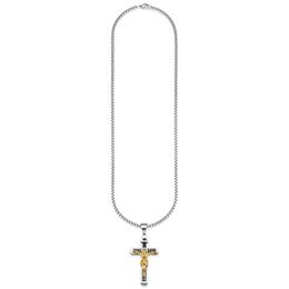 Bruno Banani Damen Kette mit Anh&auml;nger "Schmuck Geschenk Halskette Kreuz Venezianerkette Gravur INRI", Edelstahl, L: 55 B: 3mm, silber, Edelstahl,