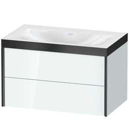 Duravit XViu Waschtisch-Unterschrank XV4615NB285P 80x48cm, 2 Schubk&auml;sten, ohne Hahnloch, schwarz matt, Rahmen P, wei&szlig; hochglanz