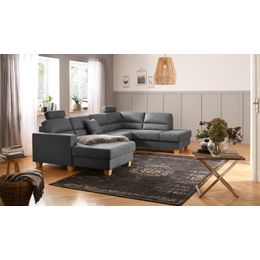 Wohnlandschaft Home Affaire, B:313cm H:100cm, grau, Sofas, "Navan, komfortabel mit viel Platz, U-Form", wahlweise mit Bettfunktion und Kopfstütze