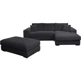 Polstergarnitur WERK2, B:286cm H:84cm T:184cm, schwarz, 100% Polyester, Sitzmöbel-Sets, "Eden L-Form + Hocker. Mega Couch Breite 286cm, Cord", Design