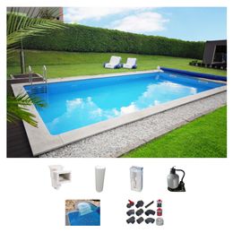 Rechteckpool KWAD, B:350cm H:150cm L:700cm, wei&szlig;, Schwimmbecken, "mit R&ouml;mertreppe", 8x4, 7x3,5 oder 6x3m H&ouml;he: 1,50m, mit Foliensack 0,6mm