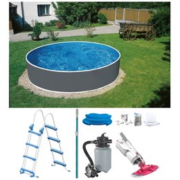 Rundpool MY POOL BWT, H:1,2cm &Oslash;:3,5cm, grau, Schwimmbecken, "mit Akku-Bodensauger BC30", in verschiedenen Gr&ouml;&szlig;en und Tiefen erh&auml;ltlich