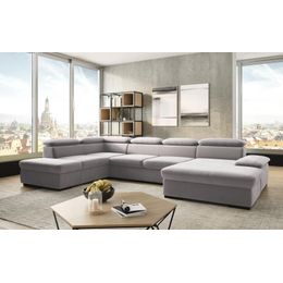 Sit & More Wohnlandschaft SIT & MORE, B:349cm H:73cm T:226cm, silber, 98% Polyester, 2% Polyamid, Sofas, "Alcudia U-Form", wahlweise mit Bettfunktion