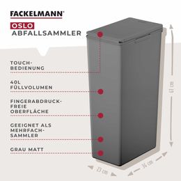 Fackelmann M&uuml;lleimer "OSLO, Touch Abfalleimer", B/H/T: 23cm x 61cm x 36cm, 40 lurban gray, K&uuml;che, M&uuml;lleimer, ideal als Mehrfachsammler, leicht &