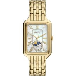 Fossil Damen Quarzuhr "RAQUEL MOONPHASE", gold, Armbanduhren, Armbanduhr, Damenuhr, Edelstahlarmband, analog, Mondphase, Glassteine