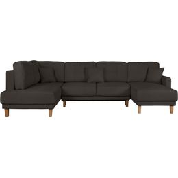 Wohnlandschaft Home Affaire, B:310cm H:90cm T:192cm, schwarz, 88% Polyester, 9% Rayon, 3% Nylon, Sofas, "TRIPLO U-Form wahlweise mit Schlaffunktion,