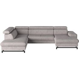 Wohnlandschaft COTTA, B:328cm H:97cm T:215cm, grau, Sofas, "Emma U-Form", mit Kopfteilverstellung, wahlweise mit Bettfunktion & Bettkasten