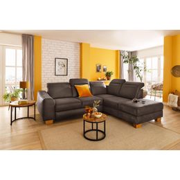 Ecksofa Home Affaire, B:263cm H:86cm T:219cm, braun, Luxus-Microfaser Lederoptik (100% Polyester), Wohnzimmer, Sofas, "Dundee L-Form", wahlweise mit