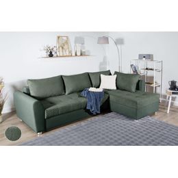 Ecksofa Collection AB, B:250cm H:42cm T:161cm, grün, 100%Polyester, Wohnzimmer, Sofas, "JANA XL-Sofa L-Form", inkl. Bettfunktion, Bettkasten und