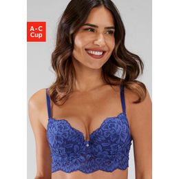 s.Oliver Damen Push-up-BH "Charline", Gr. 70, blau, Spitze, Obermaterial: 92% Polyamid, 8% Elasthan, BHs, mit verlängertem Unterbrustband aus Spitze,